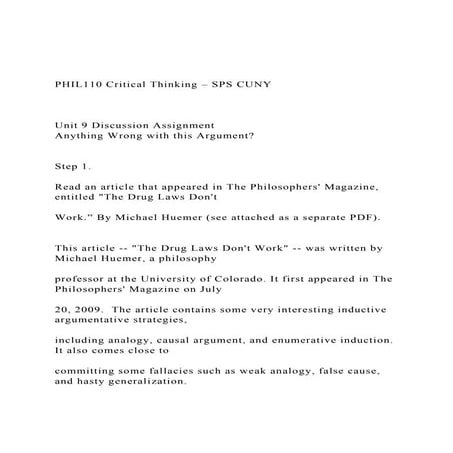PHIL110 Critical Thinking – SPS CUNY Unit 9 Discussion.docx