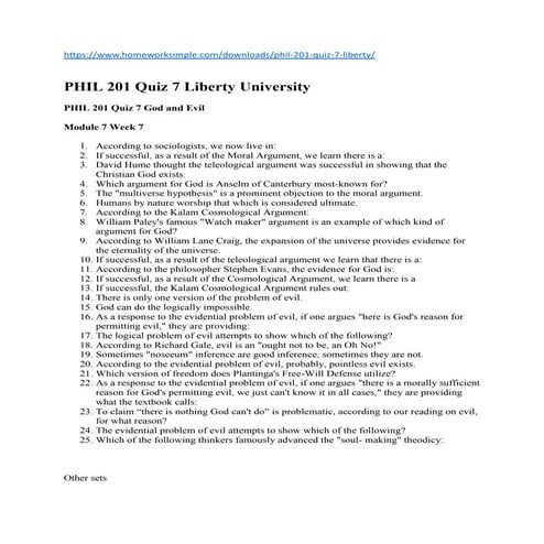 PHIL 201 Quiz 6 Liberty University Homeworksimple.com