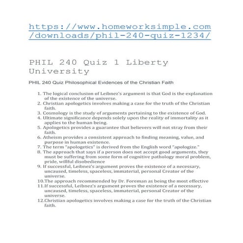 PHIL 201 Quiz 6 Liberty University Homeworksimple.com