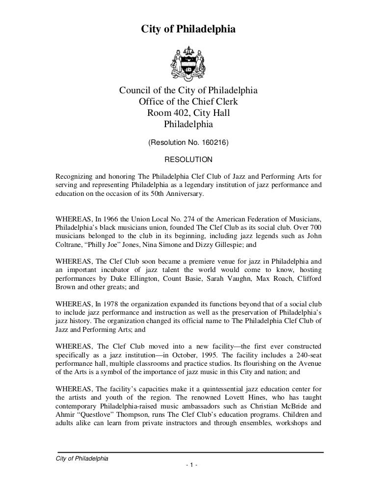 Philadelphia City Council Resolution No. 160216