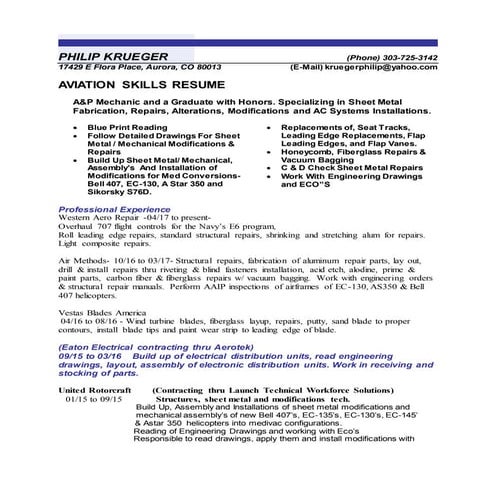 Philip krueger aviation skills resume 081517 | PDF