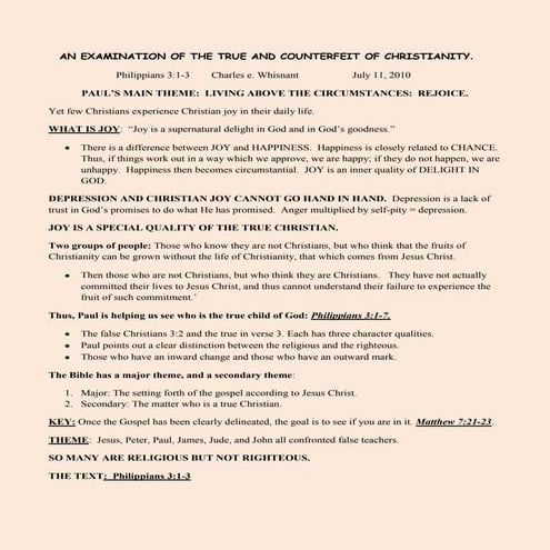 Philippians 3 1 to 3 outline 07 11 10 | PDF