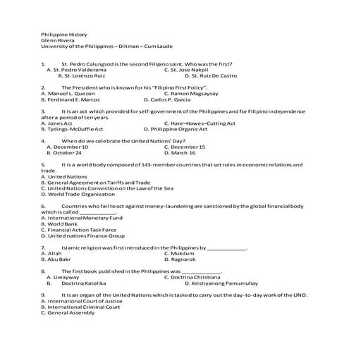 LET Reviewer - Philippine History - Part II | DOCX