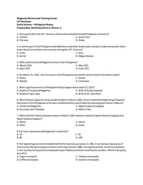 LET Reviewer - Philippine History - Part II | DOCX