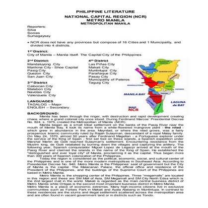 National Capital Region(NCR) - Metro Manila Philippines | DOCX