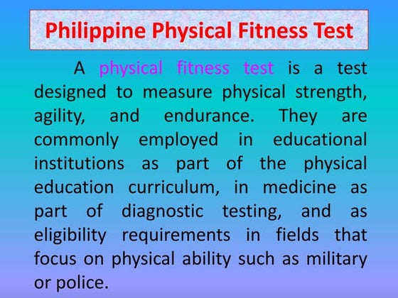 WHAT IS PHYSICAL FITNESS TEST (PFT)? | PPTX | Fitness and Exercise ...