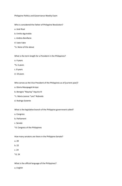 Philippine Politics and Governance Weekly Exam.docx | Free Download Philippine Politics and Governance Weekly Exam.docx | Free Download