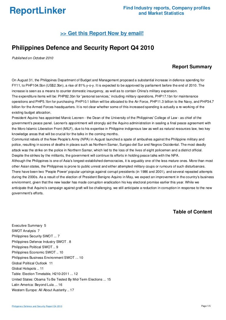Philippines Defence and Security Report Q4 2010