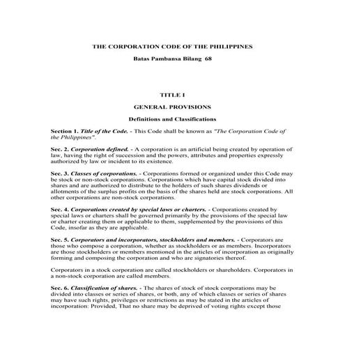 Revised Corporation Code Philippines - Voting Requirements SUMMARY | PDF