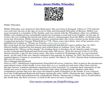 Phillis Wheatley Essay | PDF