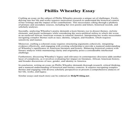 Phillis Wheatley Essay | PDF