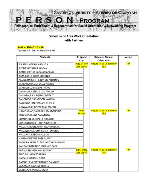 Philo 30.2 YC orientation schedule | PPT