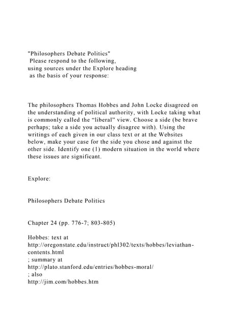 •The philosophers Thomas Hobbes and John Locke disagreed on the un.docx ...