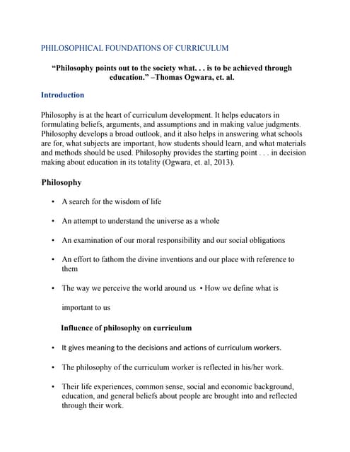 Philosophy and Curriculum | PPTX | Educational Assessment | Education