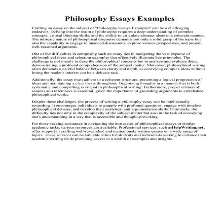 Philosophy Essays Examples. Fascinating Philosophy In Life Sample Essay ...