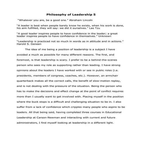 Philosophy of leadership 5 | DOC | Professional School | Postgraduate ...