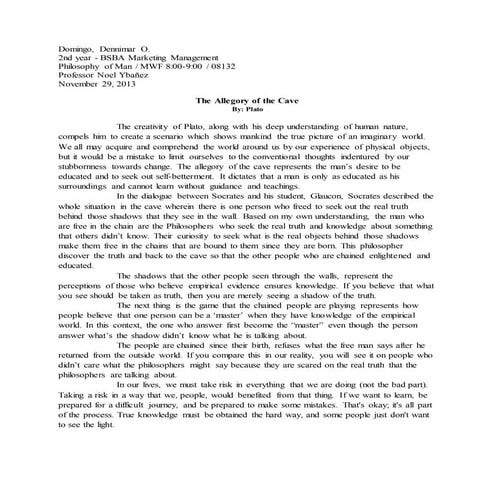 The Allegory of the Cave (Reflection Paper) | DOCX