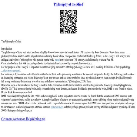 Philosophy Of The Mind | PDF