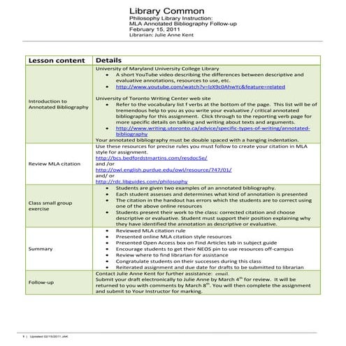 Library Instruction Session Follow-up: Annotated Bibliography | PDF
