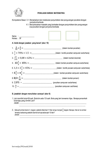 SOALAN PEPERIKSAAN AKHIR TAHUN MATEMATIK TAHUN 2 | DOC