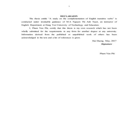 Graduation Thesis: A study on the complementation of English transitive ...