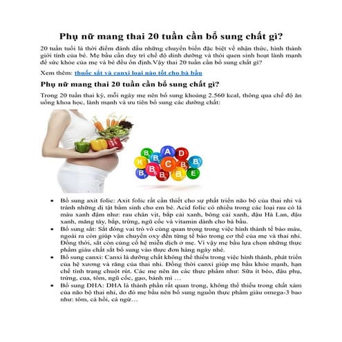 Phụ nữ mang thai 20 tuần cần bổ sung chất gì.docx