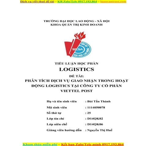 Phân tích dịch vụ giao nhận trong hoạt động logistics tại công ty Viettel Post.doc