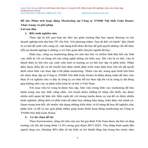 Phân tích hoạt động Marketing tại Công ty TNHH Nội thất Gala Home Thực trạng và giải pháp | DOCX
