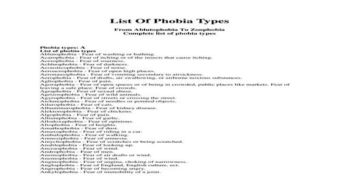 List Of Phobias A Z