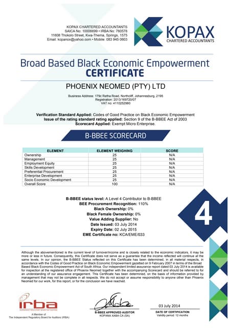 ECS B-BBEE Certificate 2014 | PDF