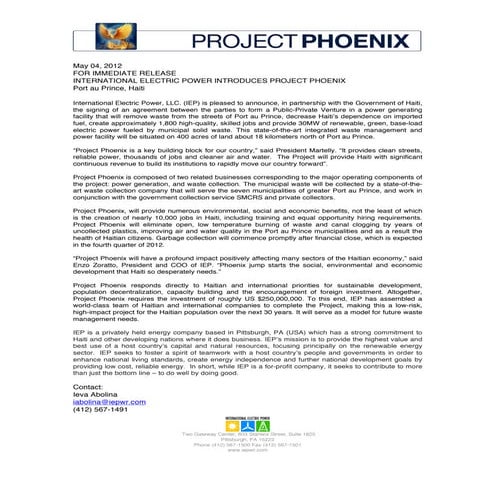 Phoenix Press Release 05/04/12 | PDF