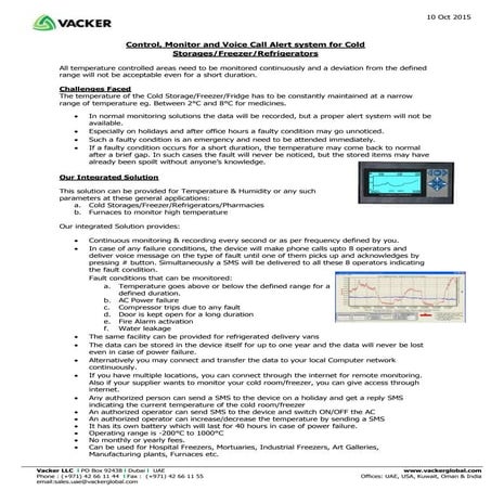 Control, Monitor and Voice Call Alert system for Cold Storages/Freezer ...