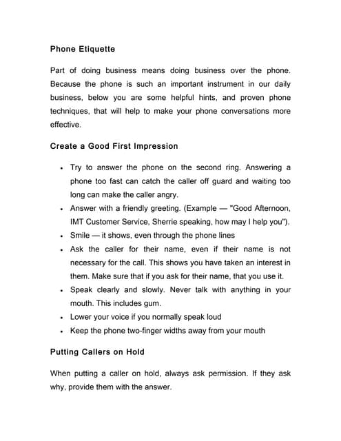 Telephone etiquette1 | PPT