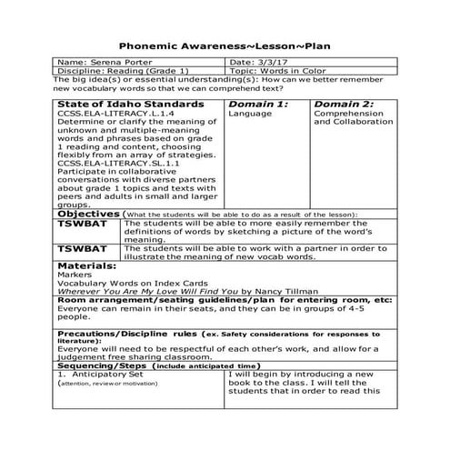 Phonemic Awareness Lesson | DOCX