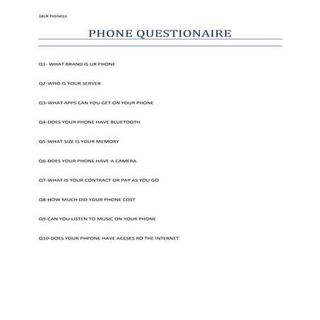Phone questionaire | DOCX | Telecommunications Industry | Industries