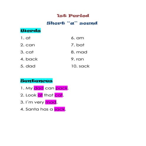 Phonics 1st period short (a) sound | DOC