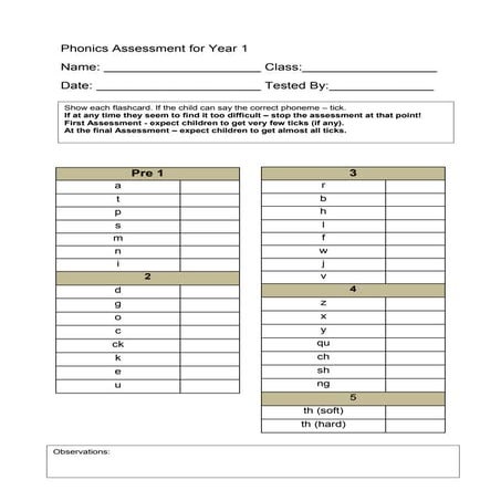Phonics assessment for year 1 | DOCX