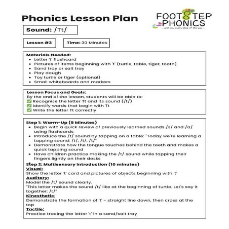 Footstep Phonics Lesson Plan - Step 1 Letter T | PDF