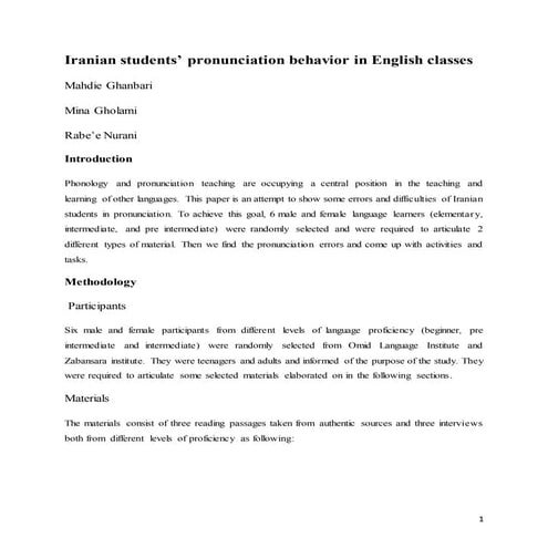 Iranian students' pronunciation behaviour in English classes | DOCX