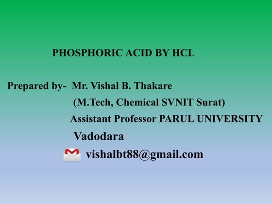 Phosphoric acid by sulphuric acid | PPTX | Chemistry | Science