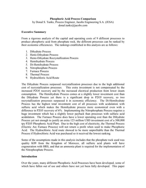 Phosphoric acid [CHEMICAL PROCESSS INDUSTRIES] | PPTX