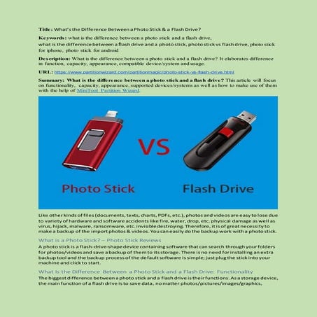 Photo stick vs flash drive | PDF