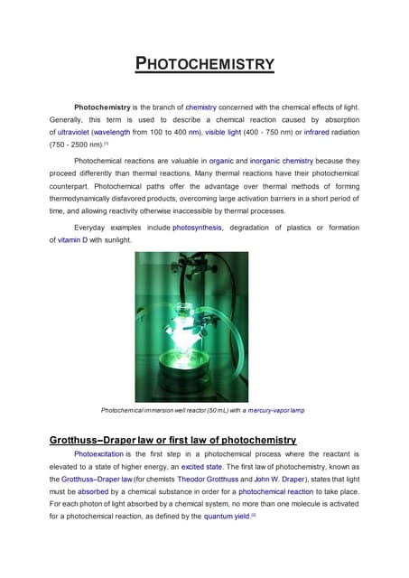 Photochemistry | PPTX | Chemistry | Science