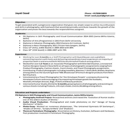 Photographer cv 2.5yrs experience_jayati sood | PDF