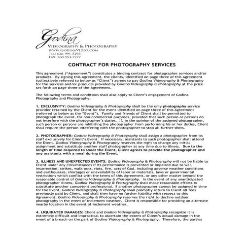 Portrait session model release form contract