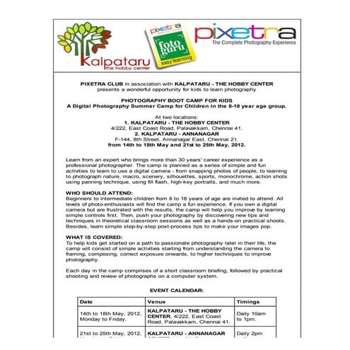 Photography Class For Kids | PDF