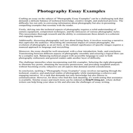 Photography Essay Examples. University of Massachusetts Dartmouth | PDF | Photography | Arts and ...