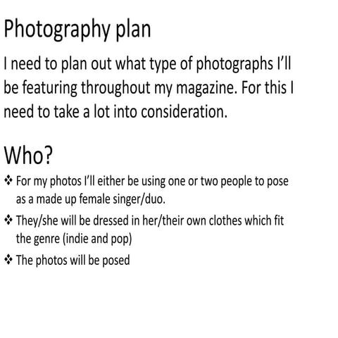 Photography plan | PPTX