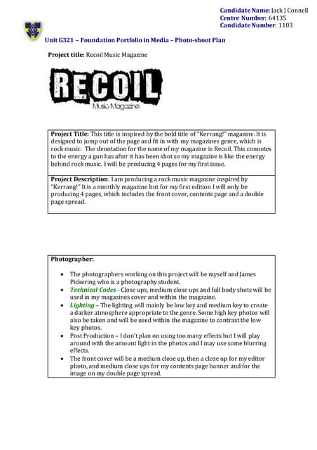 Photo shoot plan | DOCX