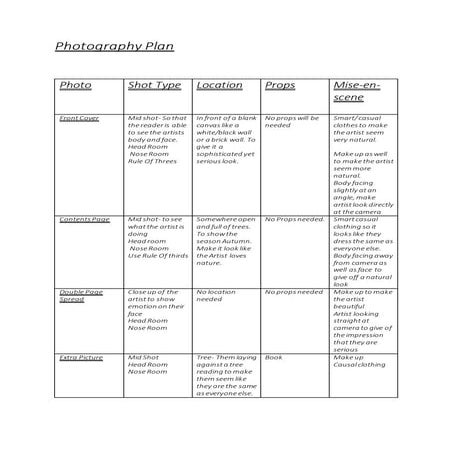 Photography plan | DOCX